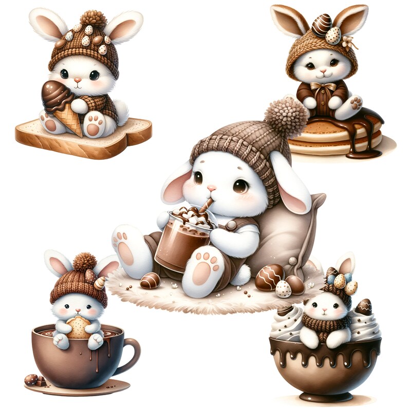 Cute Easter Bunny & Chocolate Eggs Clipart - Watercolor Rabbits With ...