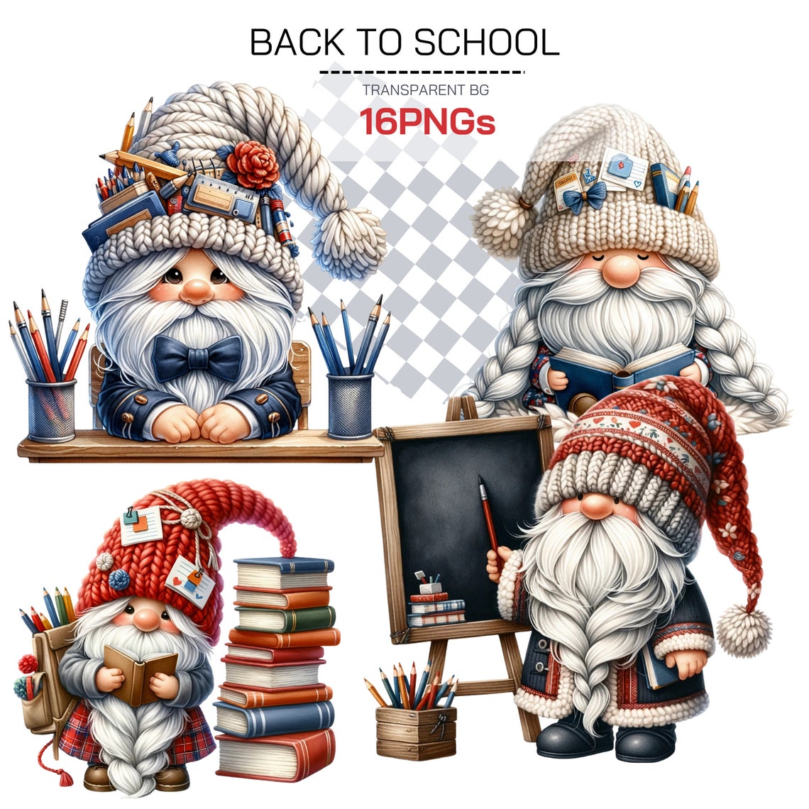 Back to School Gnome Clipart Cute Watercolor Gnomes, Graduation Student ...