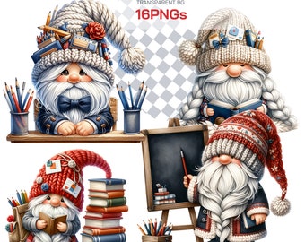 Back to School Gnome Clipart Bundle, Watercolor Gnomes PNG, Graduation ...