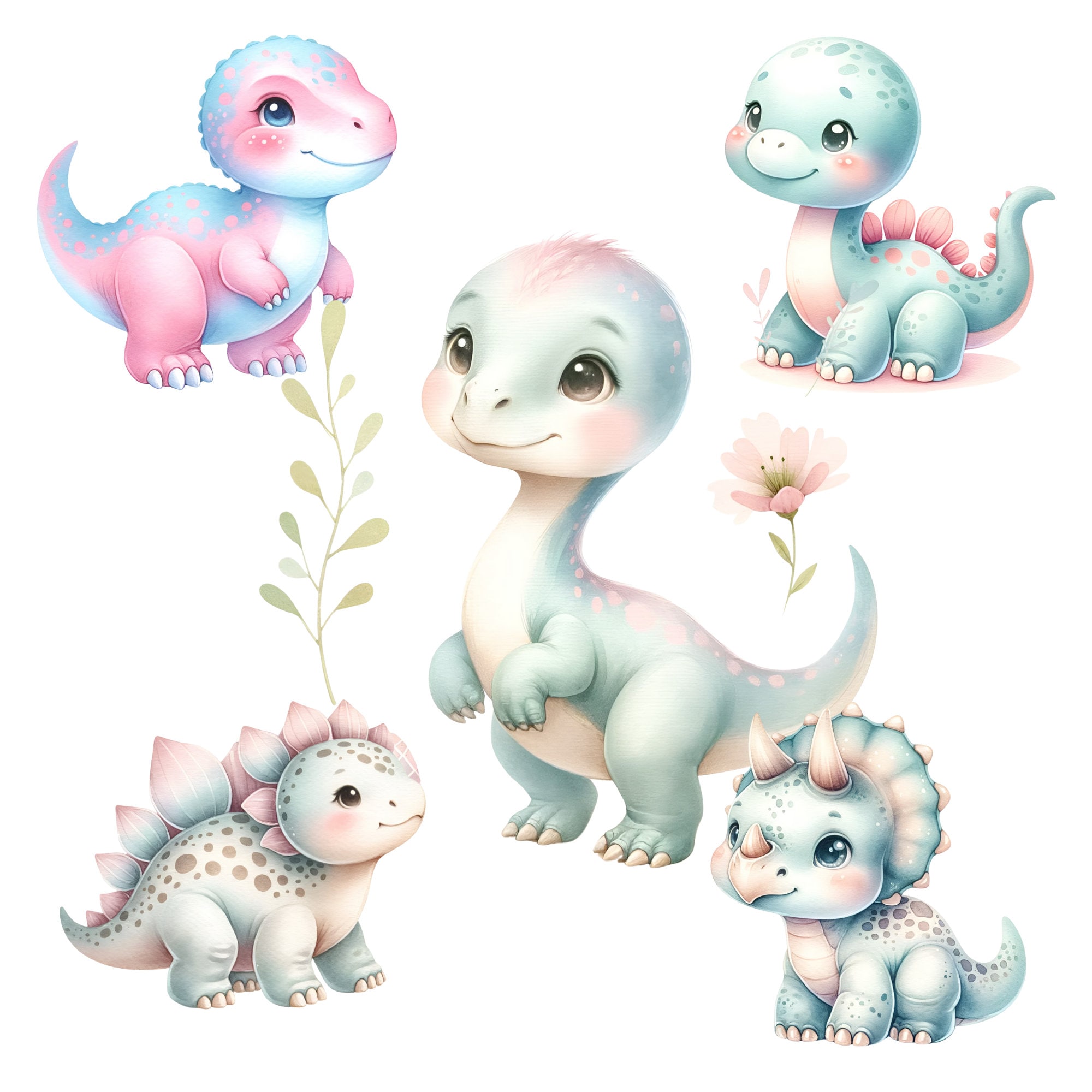 Adorable Baby Dinosaur Clipart - Cute Dino Nursery Decor PNG, T-rex ...
