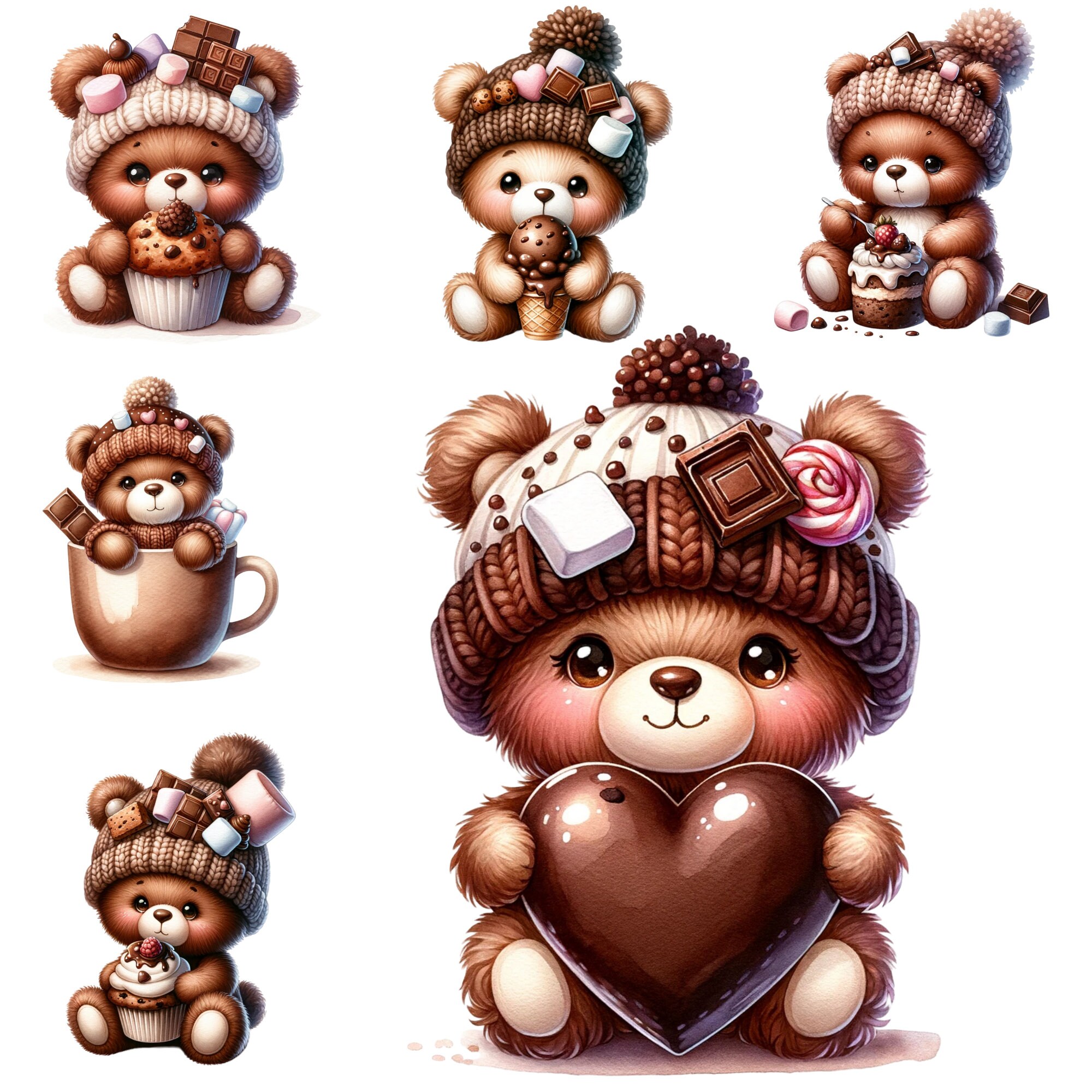Chocolate Teddy Bear Clipart Bundle Set for Baby Showers, Nursery Decor ...