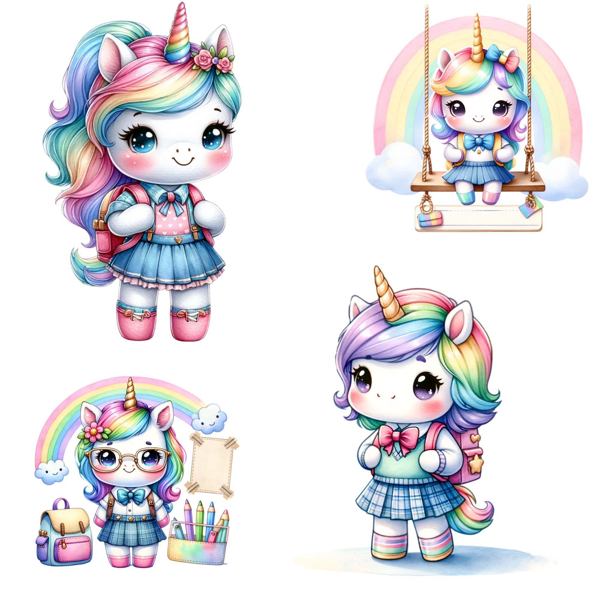 Unicorn Back to School Clipart - Cute Unicorn School PNG Set, Adorable ...