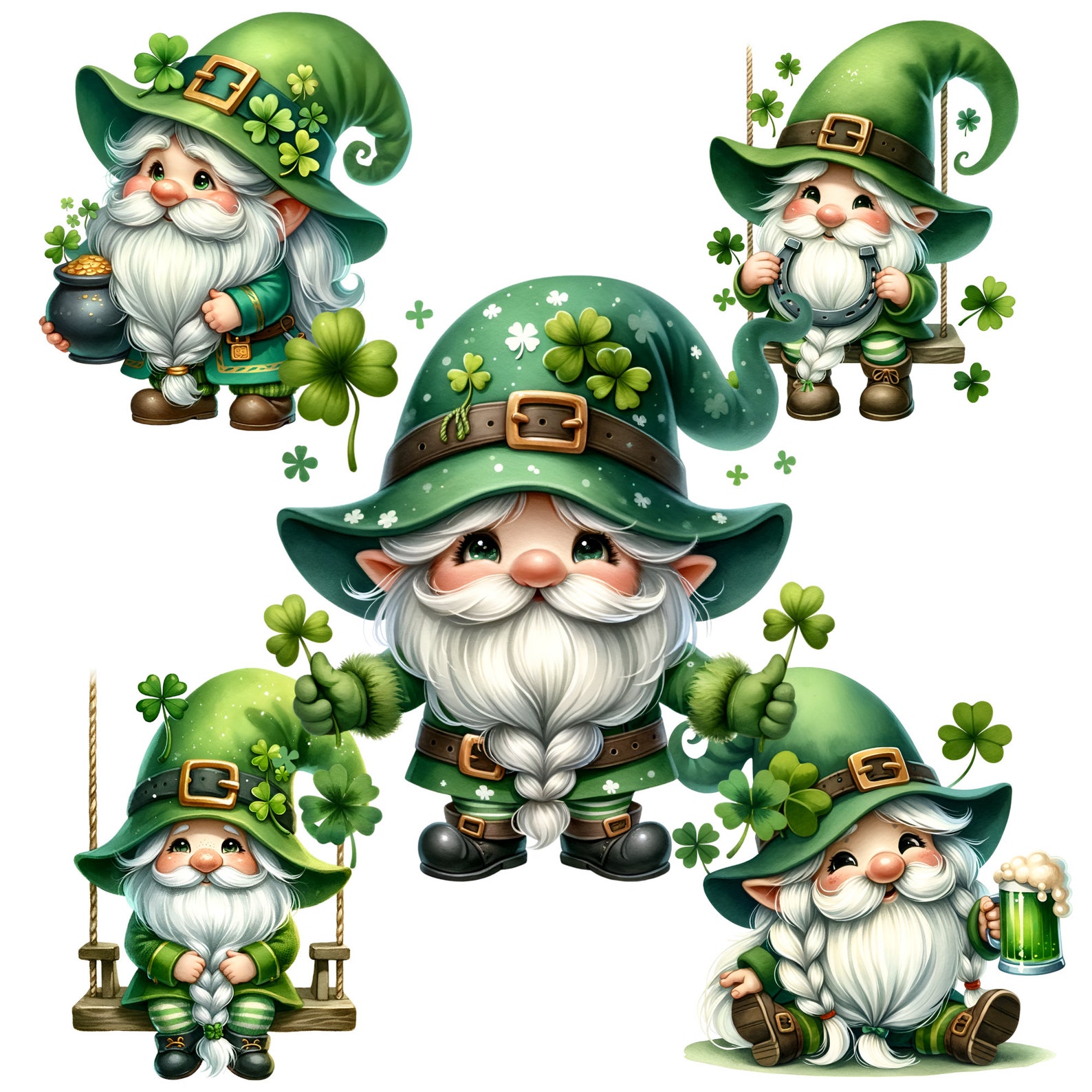 St. Patrick's Day Gnomes Clipart - Watercolor Gnome PNG, Irish Clover ...