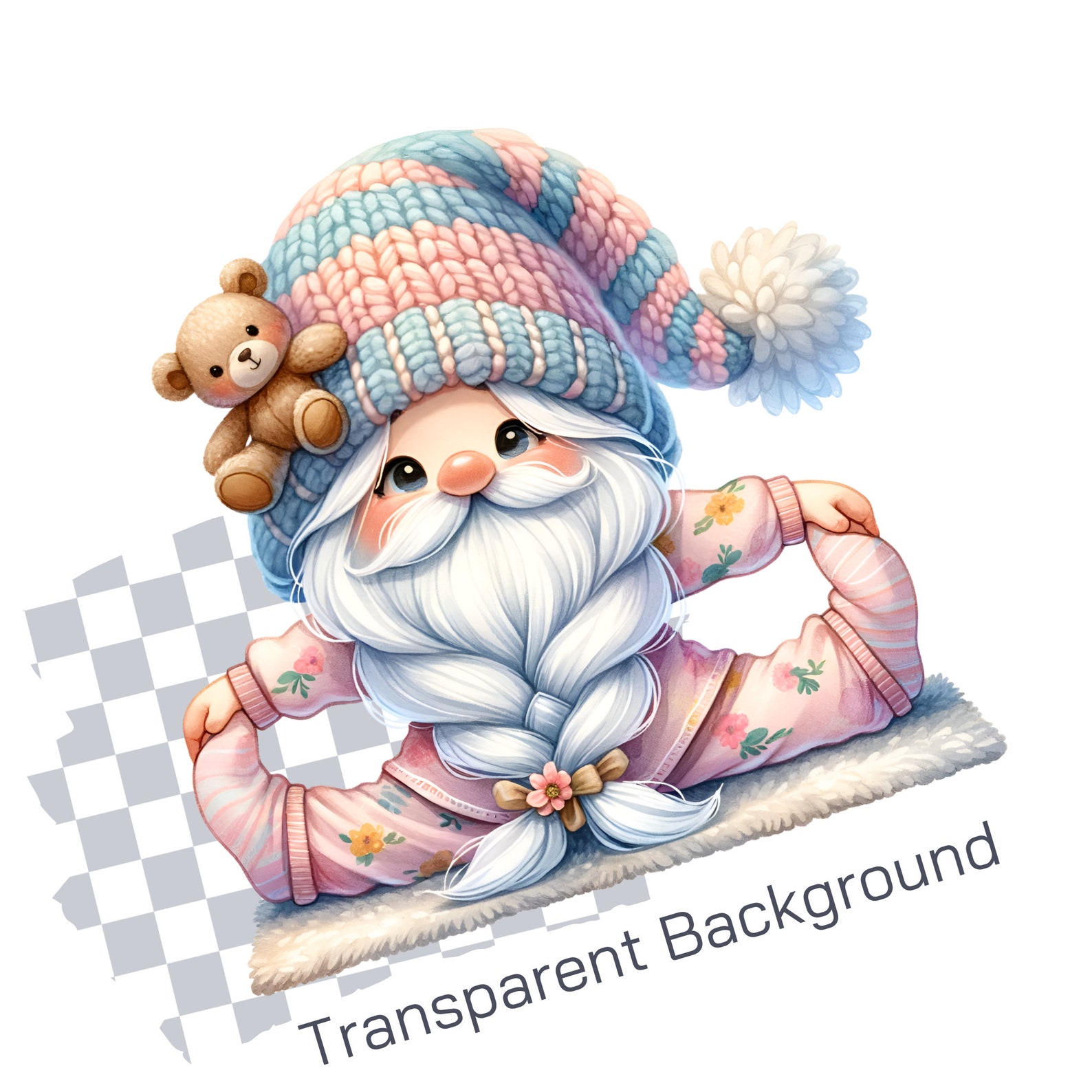 Gnome in Pajamas Yoga Clipart - Cute Watercolor Gnome Graphics ...