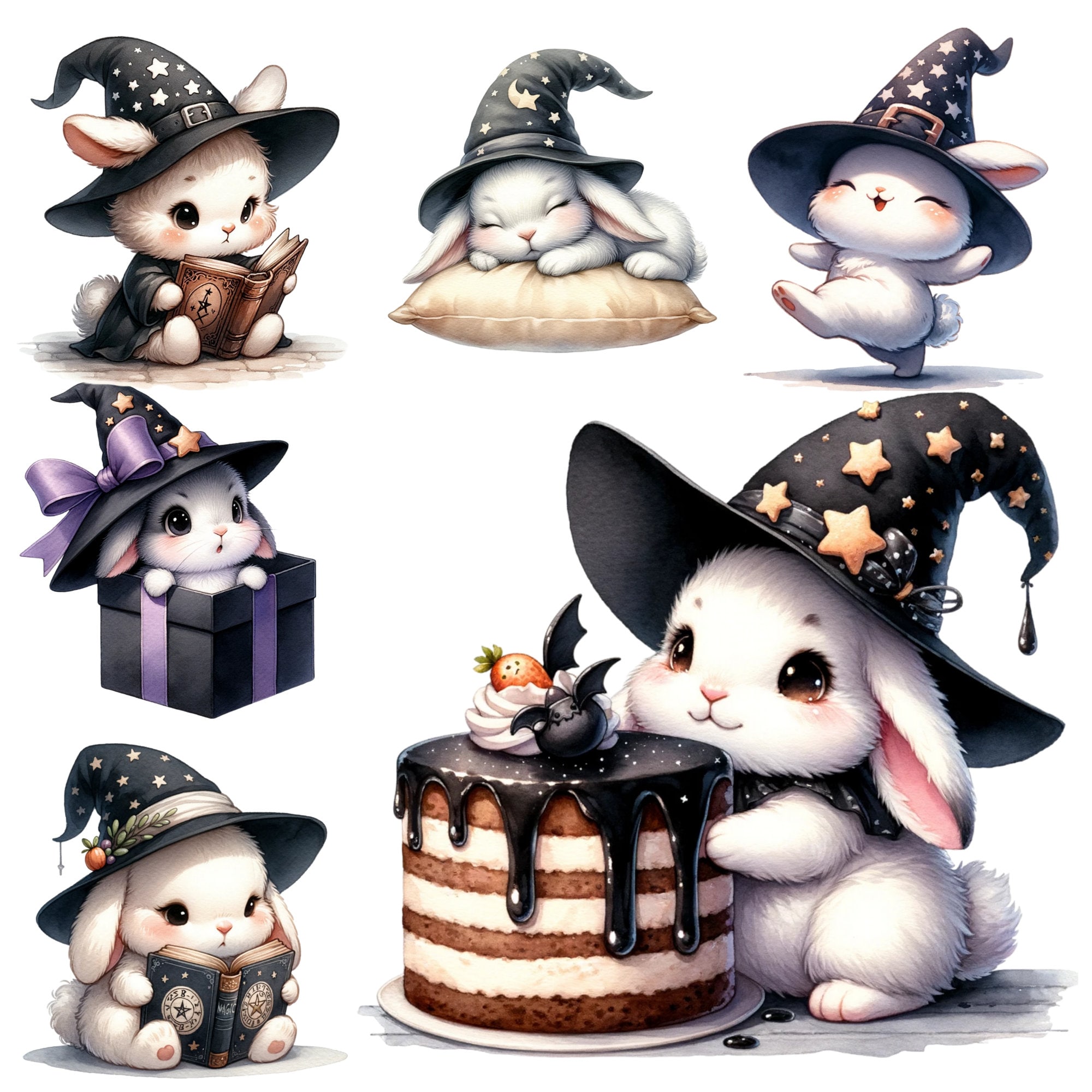 Magical Halloween Bunny Clipart Collection Cute Witch Rabbit PNGs for ...