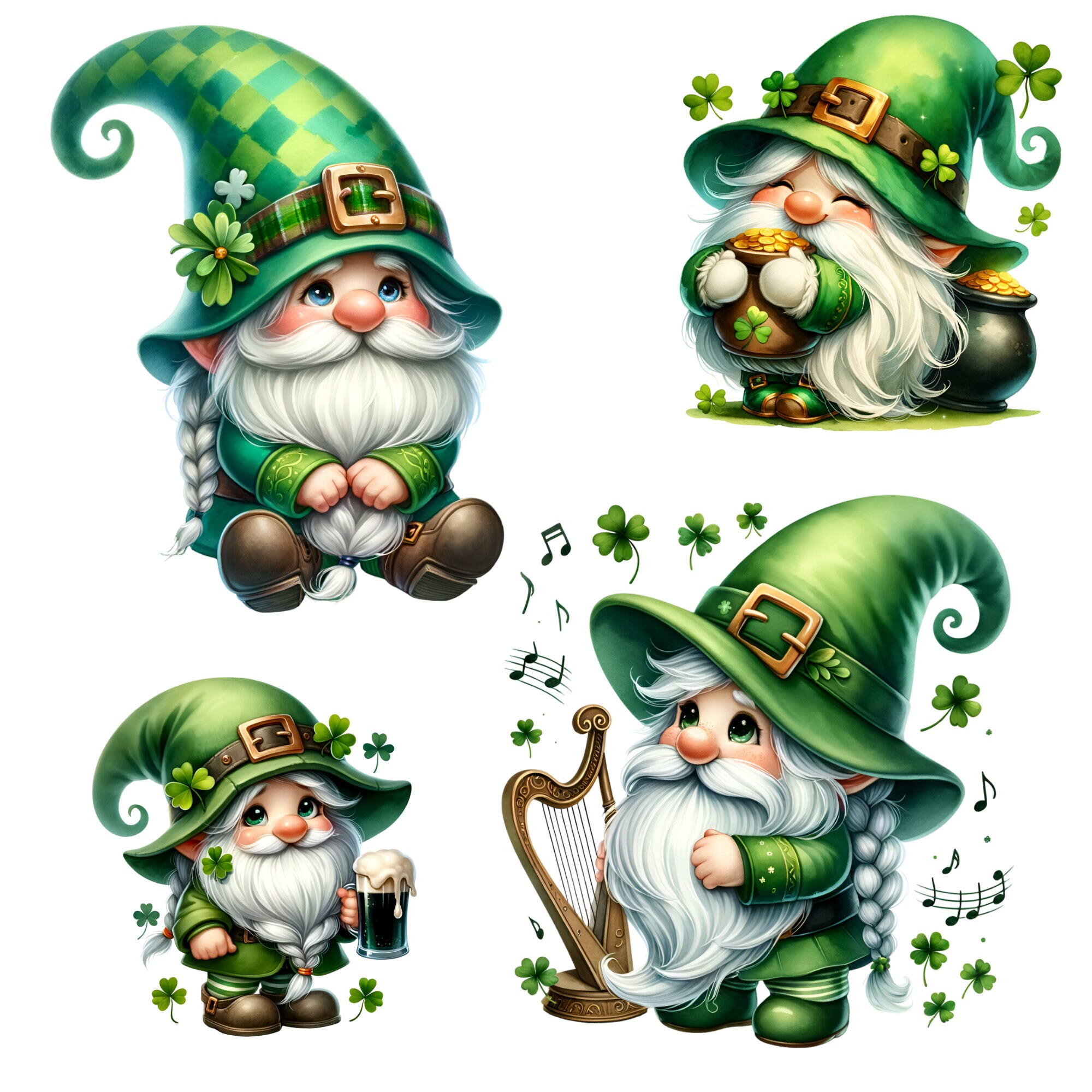 St. Patrick's Day Gnomes Clipart - Watercolor Gnome PNG, Irish Clover ...