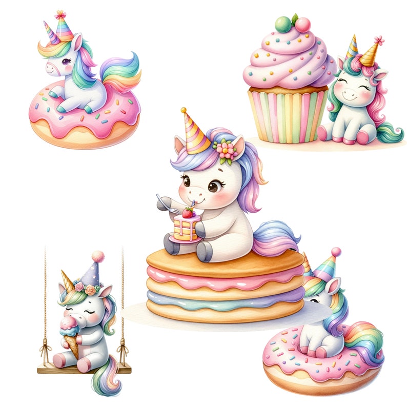 Cute Unicorn PNG Clipart Bundle for Birthday Party Rainbow Baby Unicorn ...