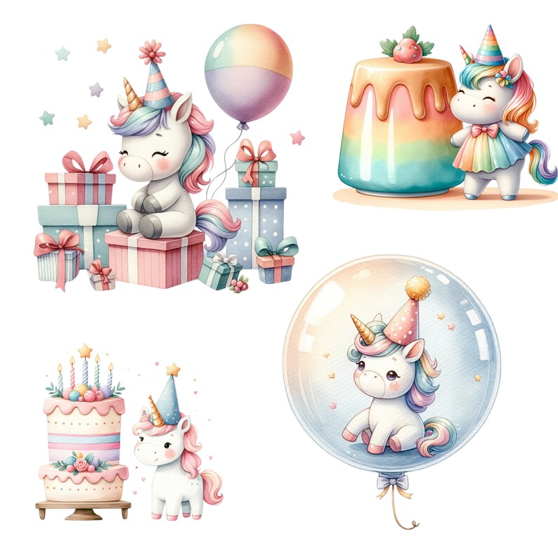 Cute Unicorn PNG Clipart Bundle for Birthday Party Rainbow Baby Unicorn ...