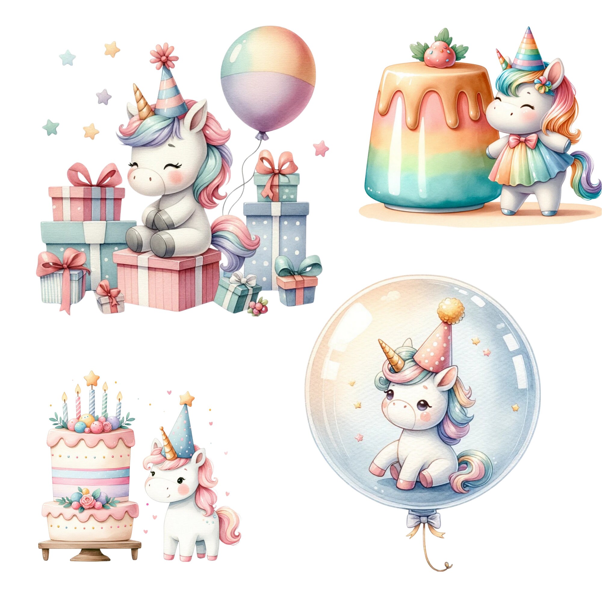 Cute Unicorn PNG Clipart Bundle for Birthday Party Rainbow Baby Unicorn ...