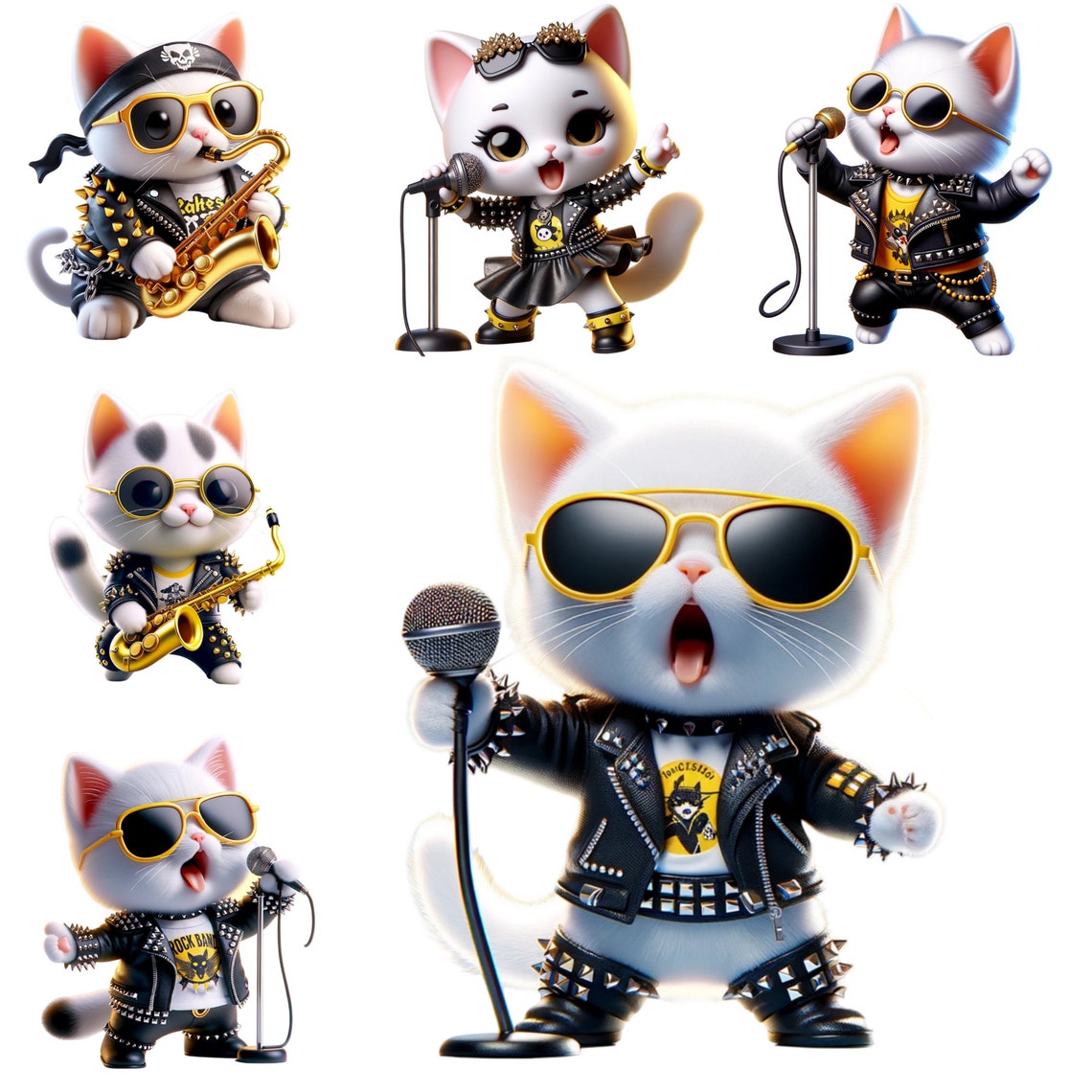 Rock Star Cat Clipart Collection Cute Animal Png Perfect for Music ...