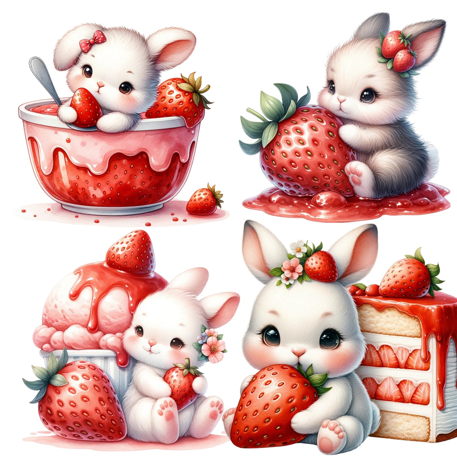 Strawberry Bunny Clipart Collection - Adorable Easter and Baby Shower ...