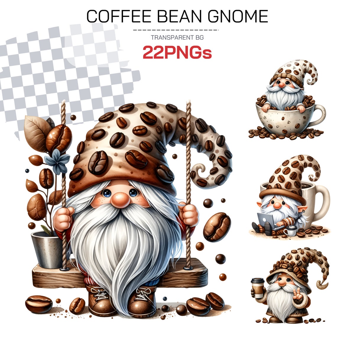 Coffee Cup Gnome Cute Gnomes Festive Clipart Watercolor Gnome ...