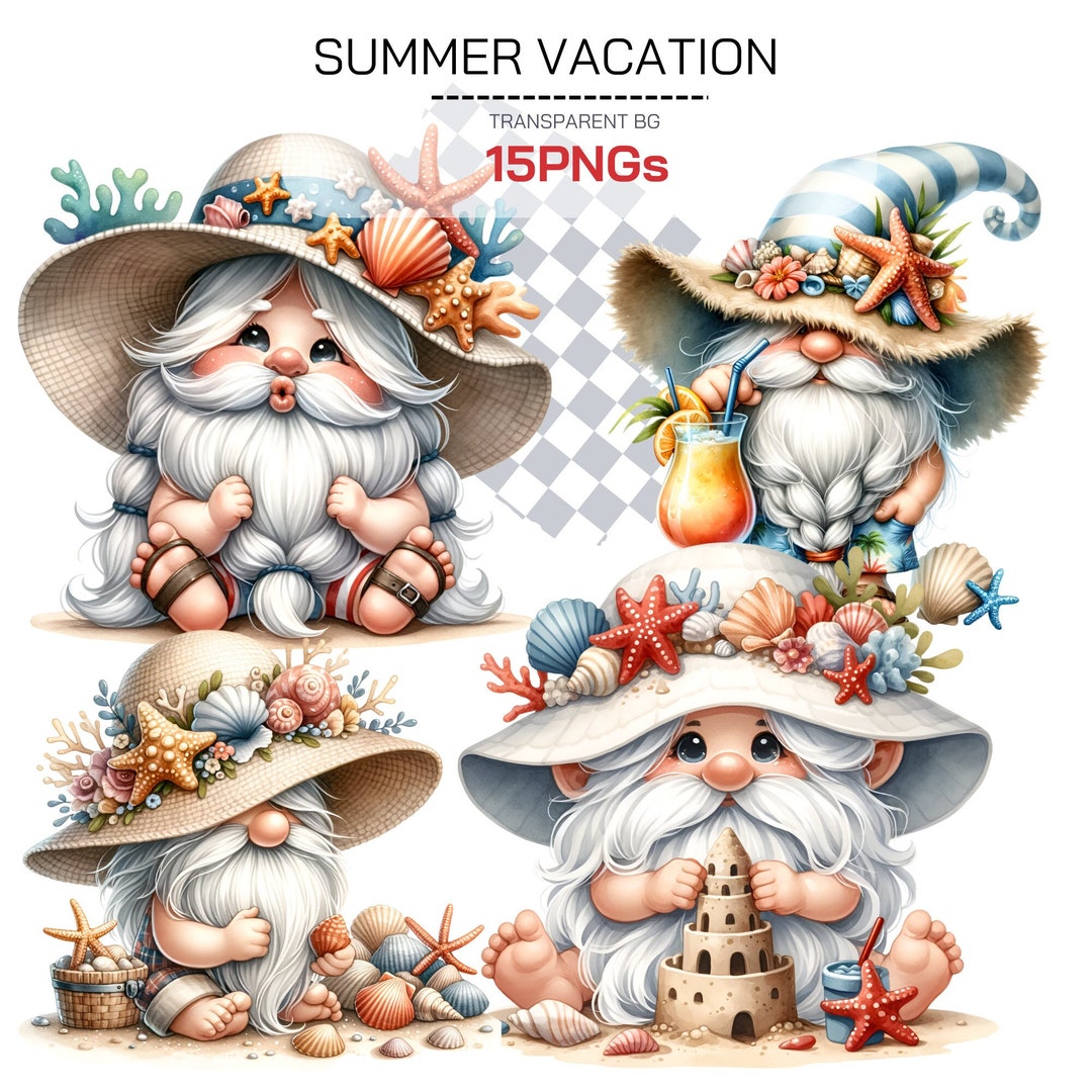 Summer Vacation Gnome Clipart - Beach and Tropical Gnome PNG, Vacation ...