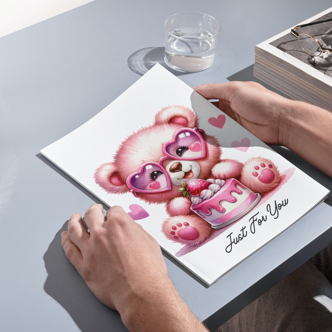 Pink Teddy Bear Clipart Bundle Set Wear Glasses, Adorable Pink Baby ...