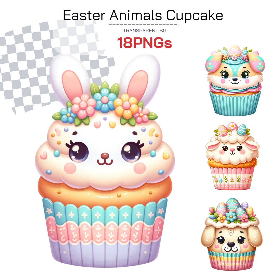 Cute Easter Animal Cupcake Clipart Bundle Set - Perfect for Easter Gift ...