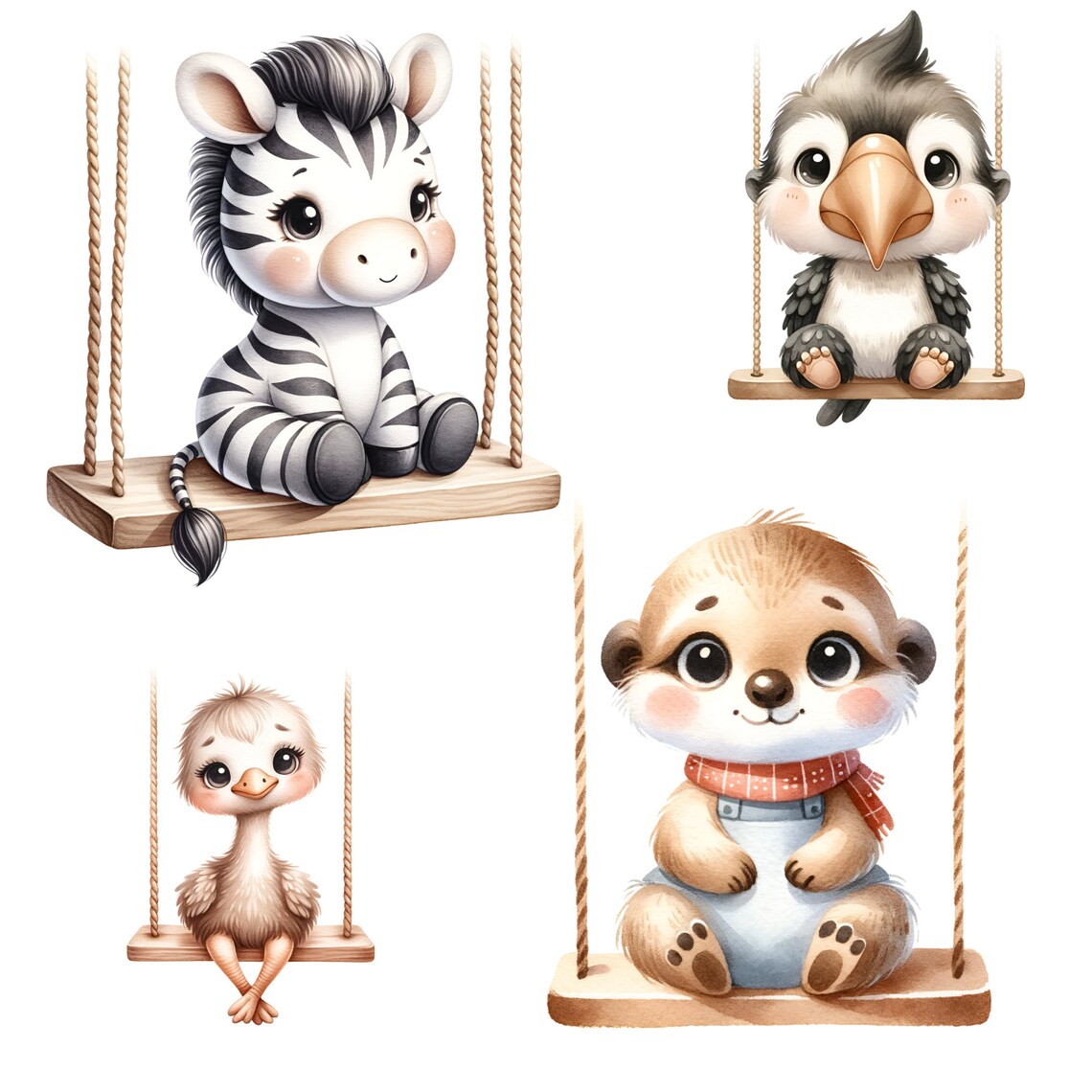 Baby Safari Png on the Swing Cute Jungle Animals PNG, Safari Nursery ...
