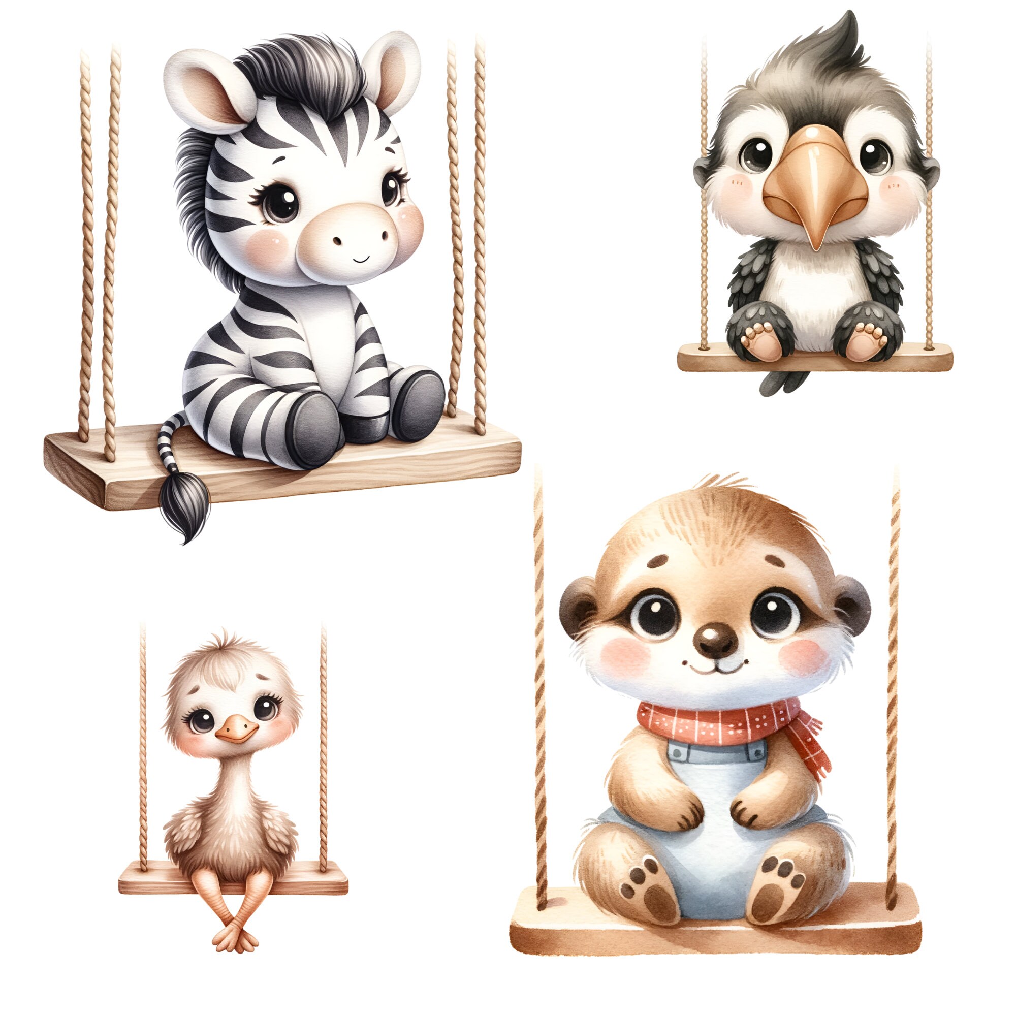 Baby Safari Png on the Swing - Cute Jungle Animals PNG, Safari Nursery ...