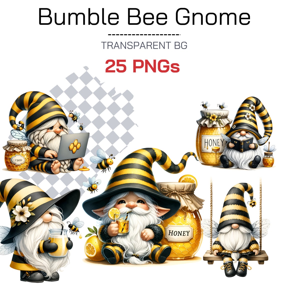 Bumble Bee Gnome Clipart Cute Gardening Gnomes PNG, Spring Honey Bee ...