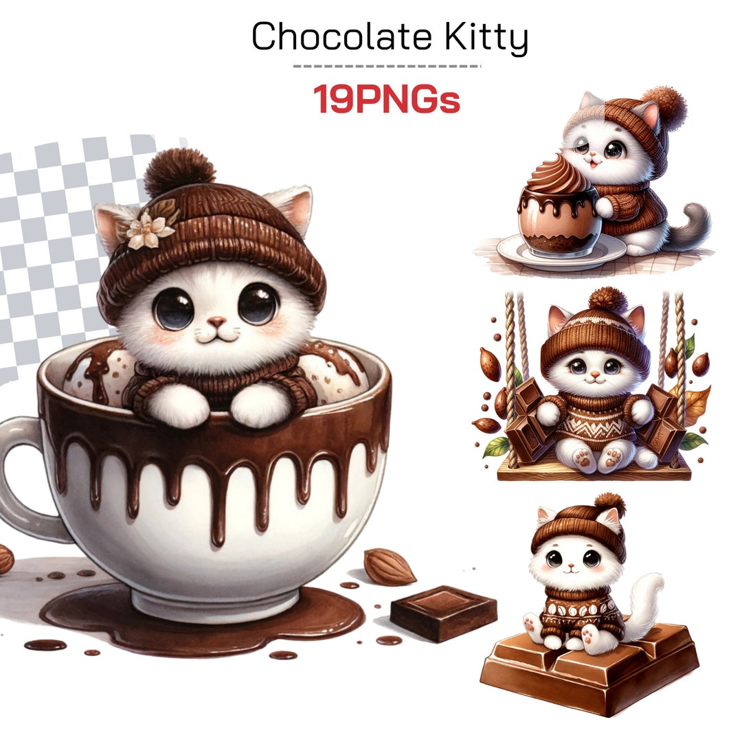 Chocolate Cat Clip Art Collection | Watercolor Kitten & Hot Cocoa ...