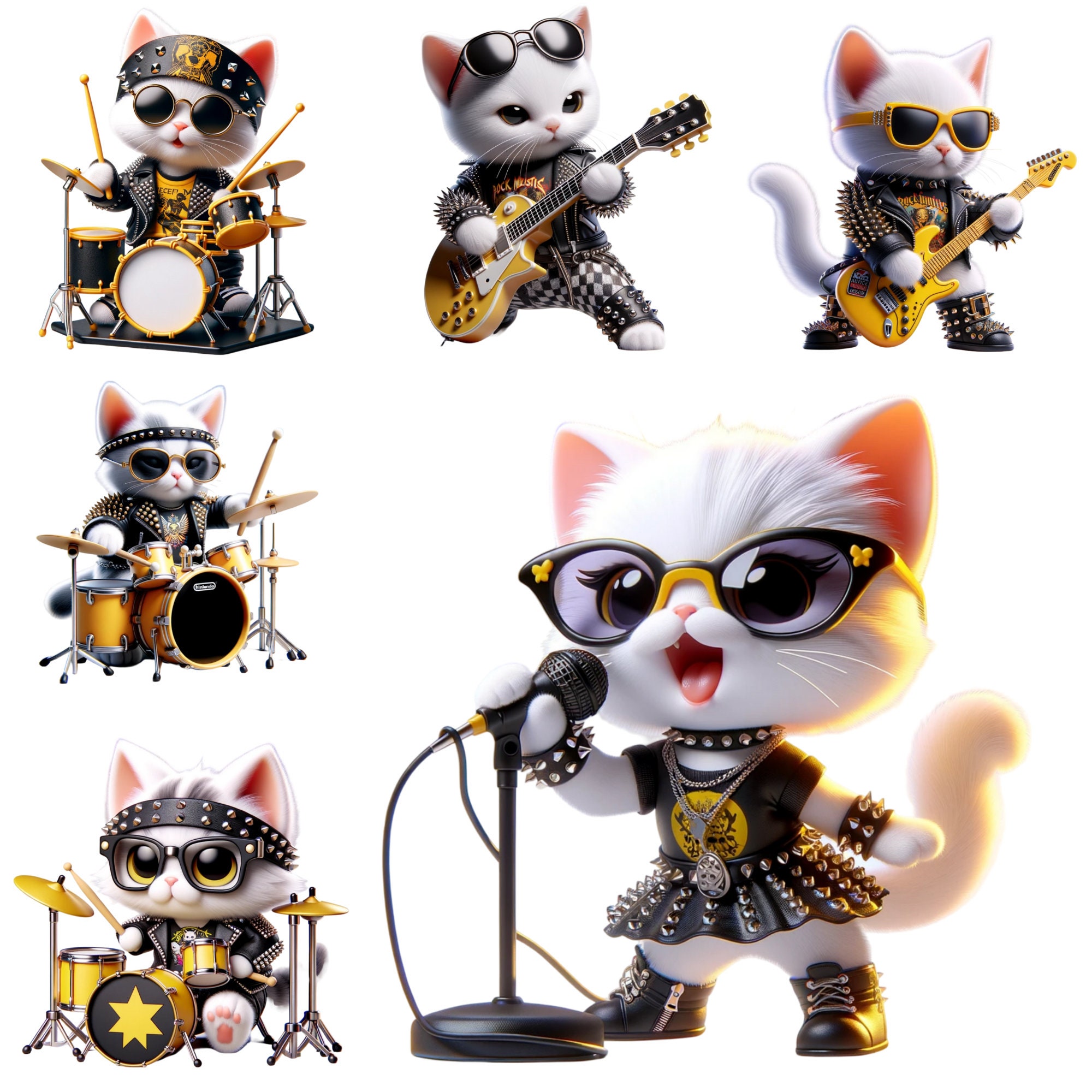 Rock Star Cat Clipart Collection - Cute Animal Png Perfect for Music ...