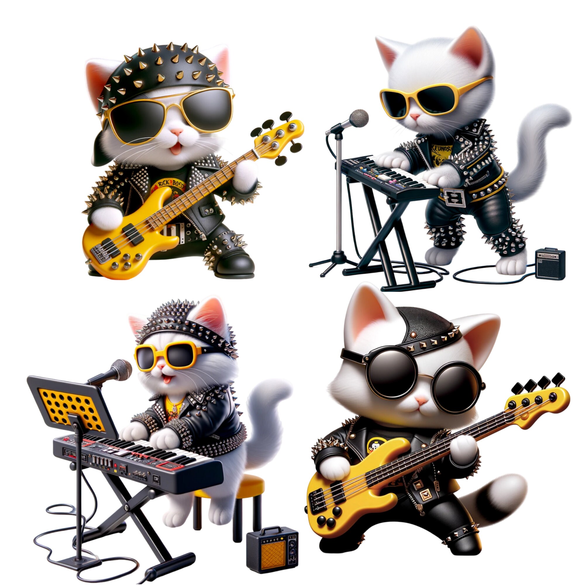 Rock Star Cat Clipart Collection Cute Animal Png Perfect for Music ...