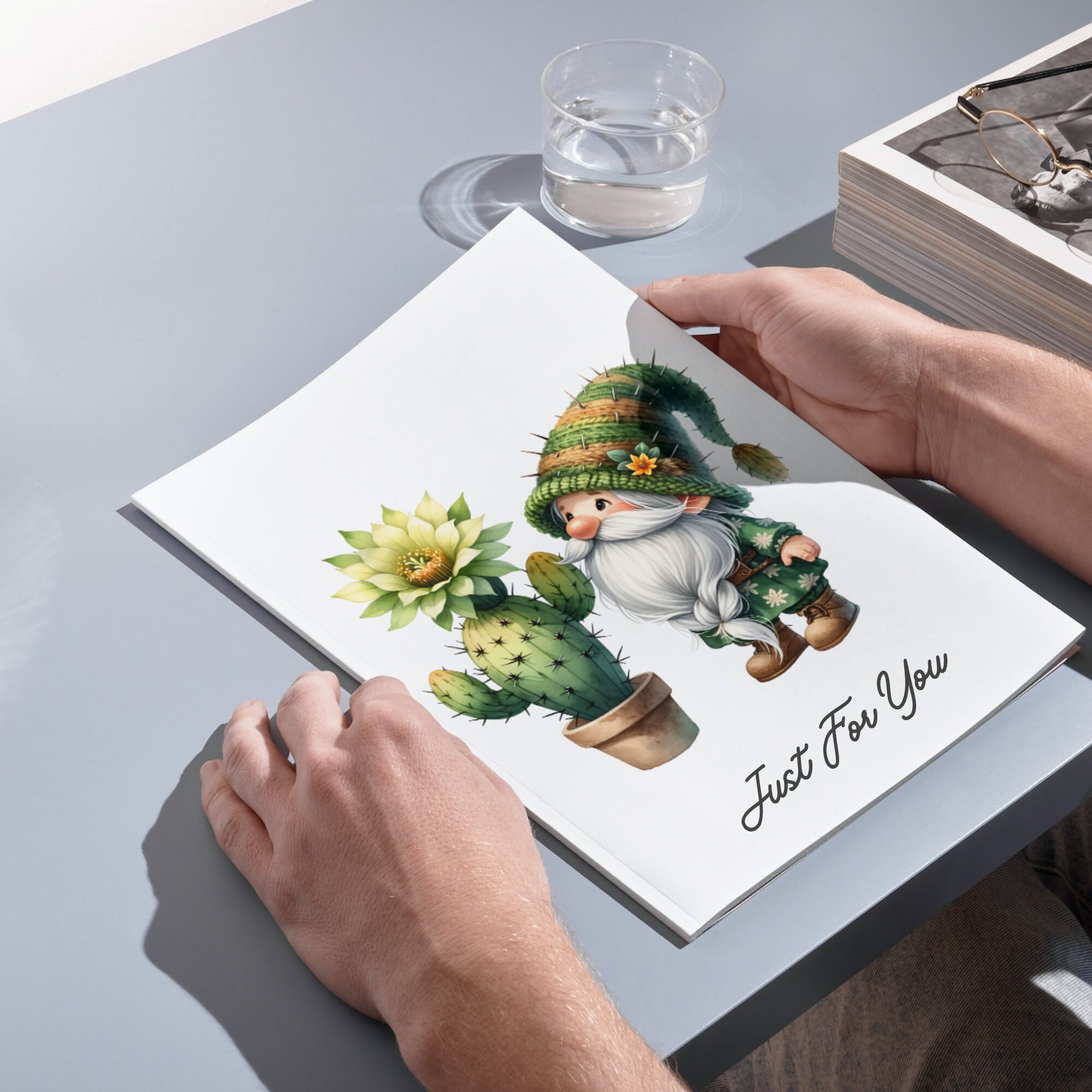 Flowering Cactus Gnome Clipart - Cute Watercolor Garden Gnomes Bundle ...