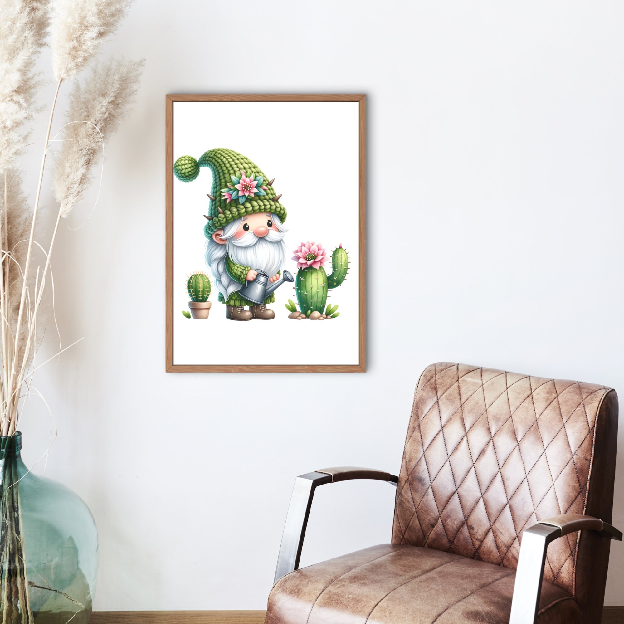 Flowering Cactus Gnome Clipart - Cute Watercolor Garden Gnomes Bundle ...