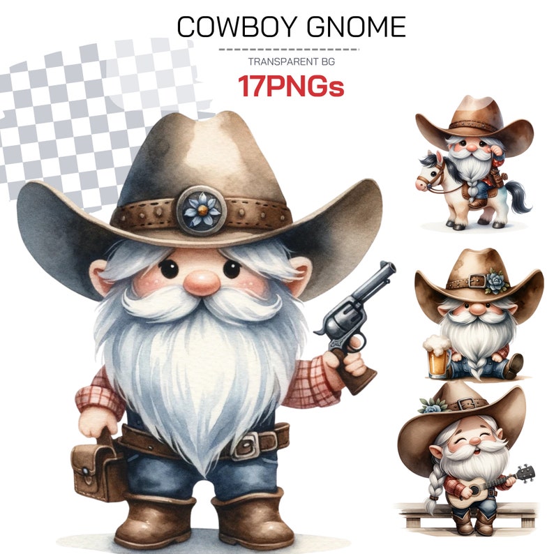 Wild West Cowboy Gnome Clipart Bundle - Perfect for Western Decoration ...