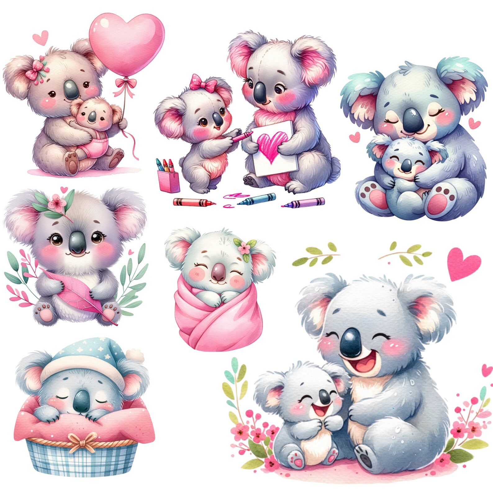 Cozy Koala Decor Clipart Collection | Watercolor Koala Art for Nursery ...