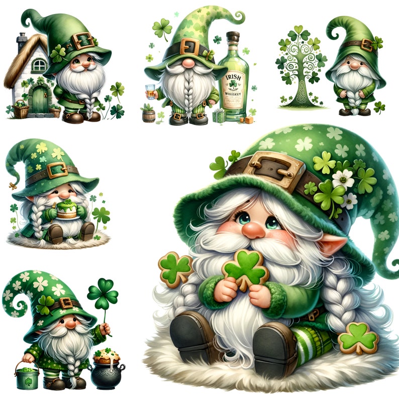 Watercolor Gnome Clipart Irish Leprechaun Png Shamrock Cute Gnome ...