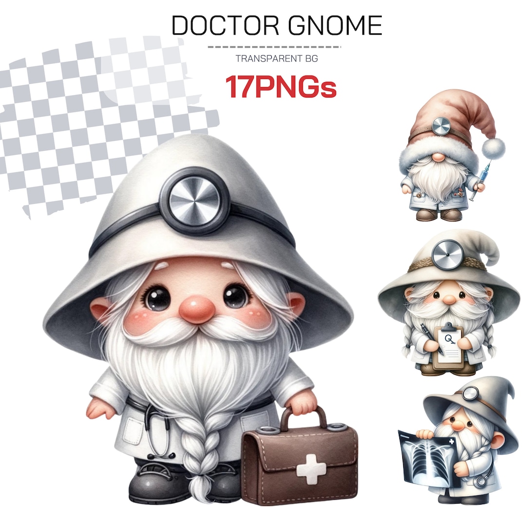 Doctor Gnome Clipart Collection PNG Watercolor - Medical and Healthcare ...