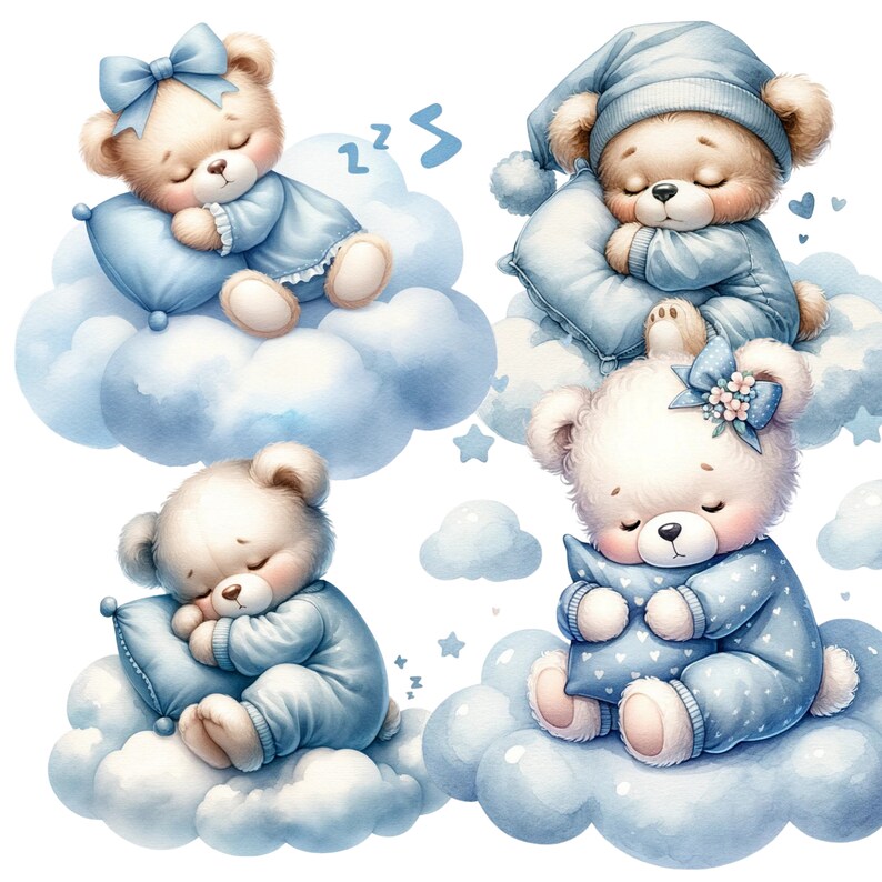 Blue Teddy Bear Baby Shower Clipart - Cute Bear in Hot Air Balloon ...