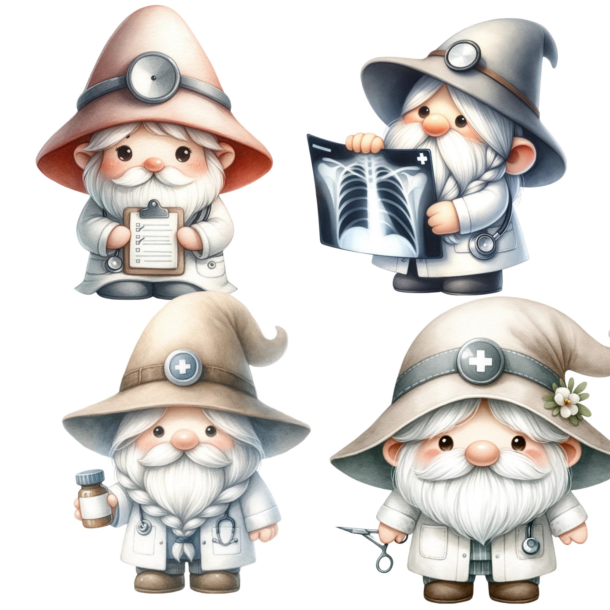 Doctor Gnome Clipart Collection PNG Watercolor - Medical and Healthcare ...