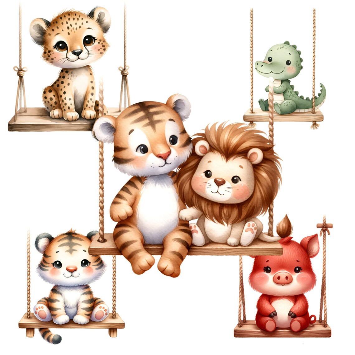 Baby Safari Png on the Swing Cute Jungle Animals PNG, Safari Nursery ...
