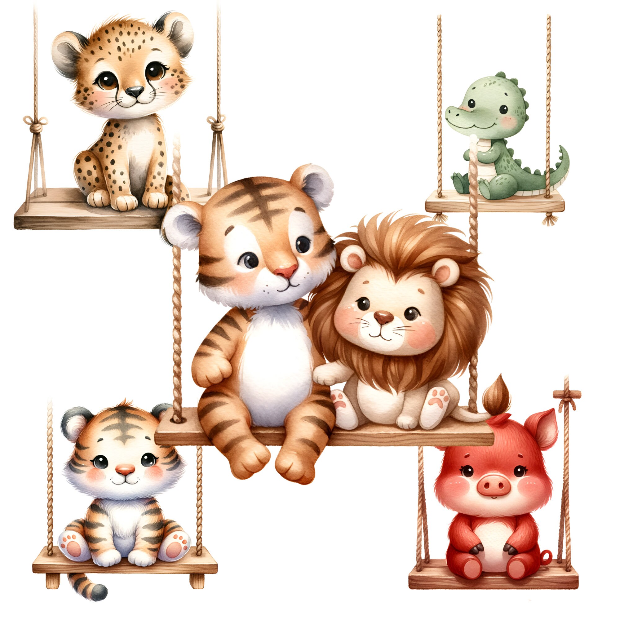 Baby Safari Png on the Swing - Cute Jungle Animals PNG, Safari Nursery ...
