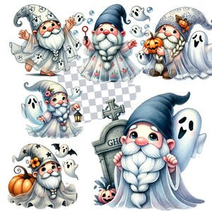 Ghost Gnome Halloween Clipart Collection | Cute and Spooky Watercolor ...