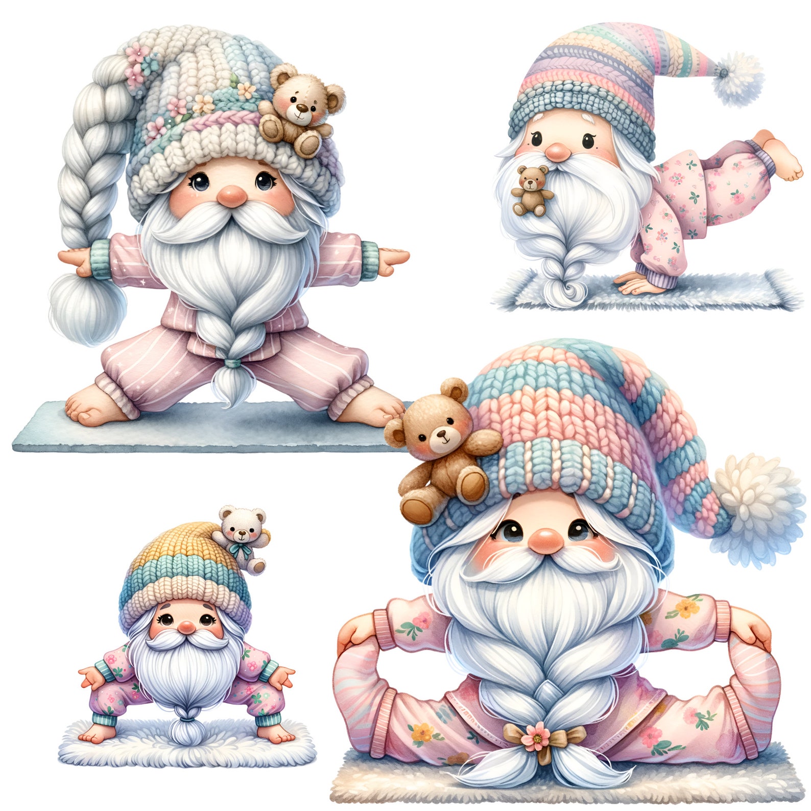 Gnome in Pajamas Yoga Clipart - Cute Watercolor Gnome Graphics ...