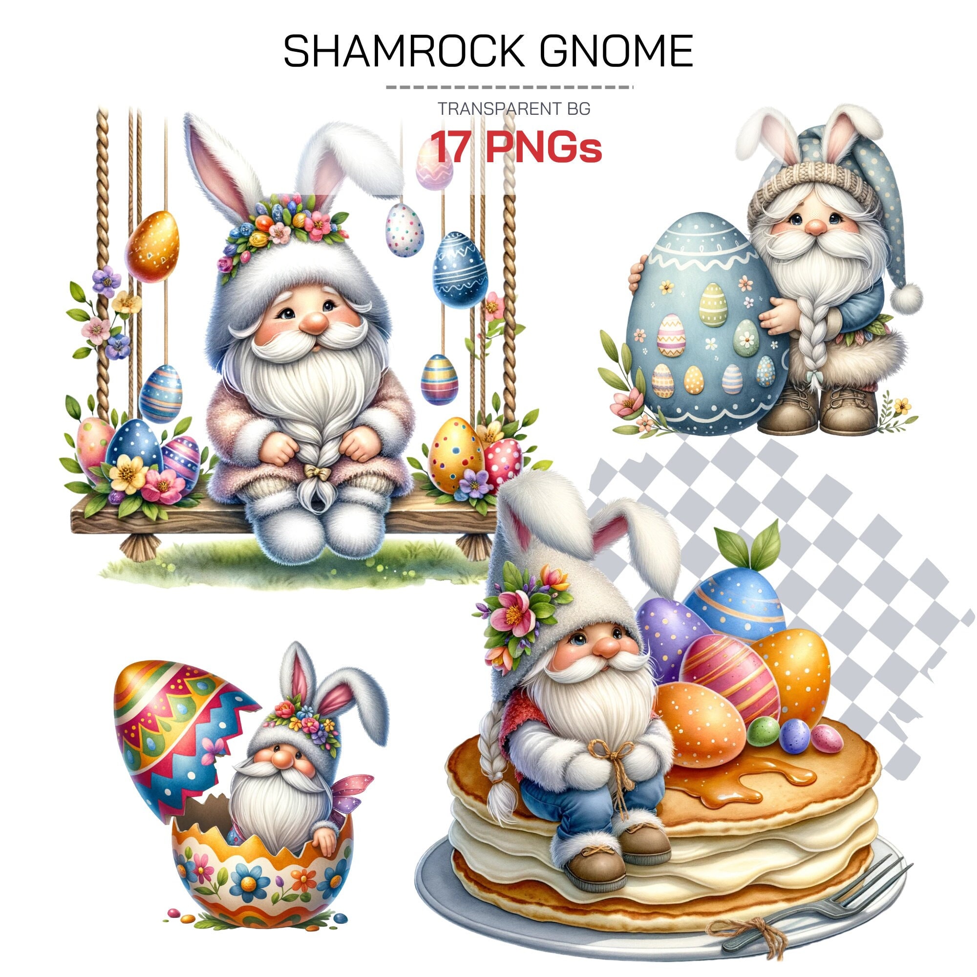 Easter Gnome Clipart Collection Spring Gnomes With Bunnies Eggs Floral ...