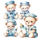 Blue Teddy Bear Baby Shower Clipart Cute Bear in Sailor Ocean. Boho ...