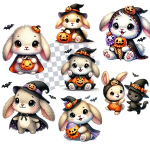 Halloween Bunny Clipart Collection | Cute Witch Rabbit in Nursery Decor ...