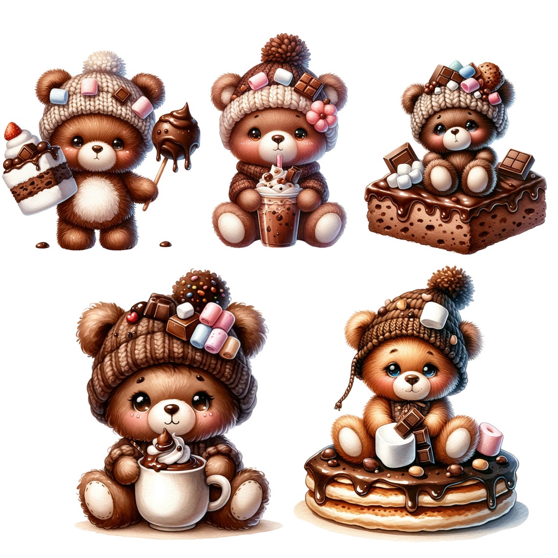 Chocolate Teddy Bear Clipart Bundle Set for Baby Showers, Nursery Decor ...