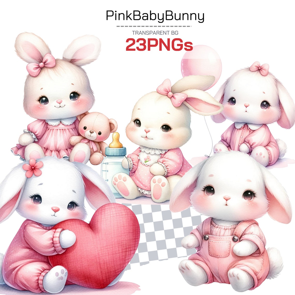 Cute Bunny Clipart Collection Watercolor Rabbit and Spring Bunnies PNG ...