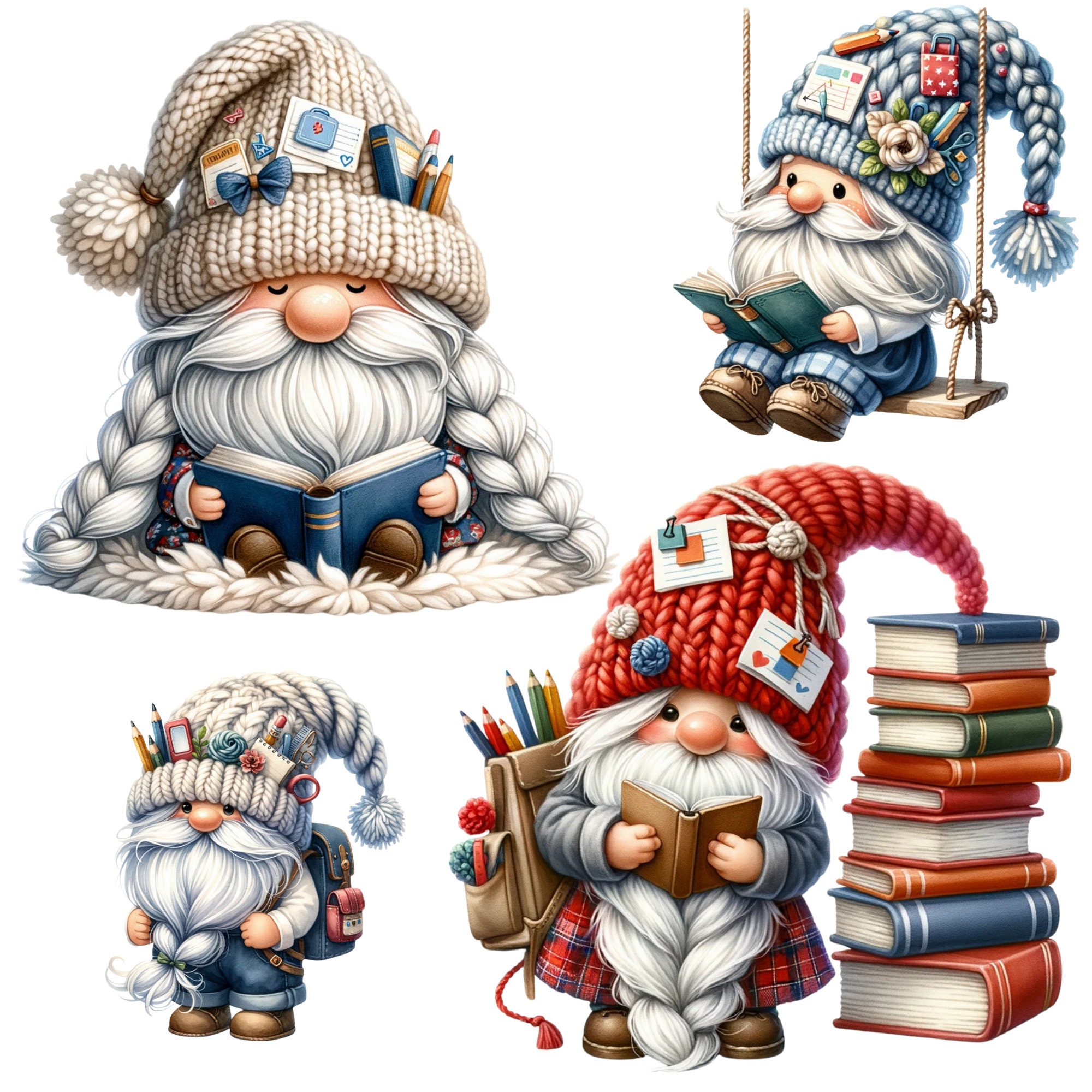 Back to School Gnome Clipart - Cute Watercolor Gnomes, Graduation ...