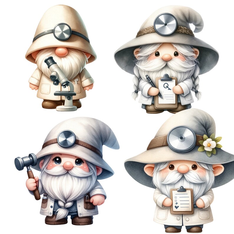 Doctor Gnome Clipart Collection PNG Watercolor - Medical and Healthcare ...
