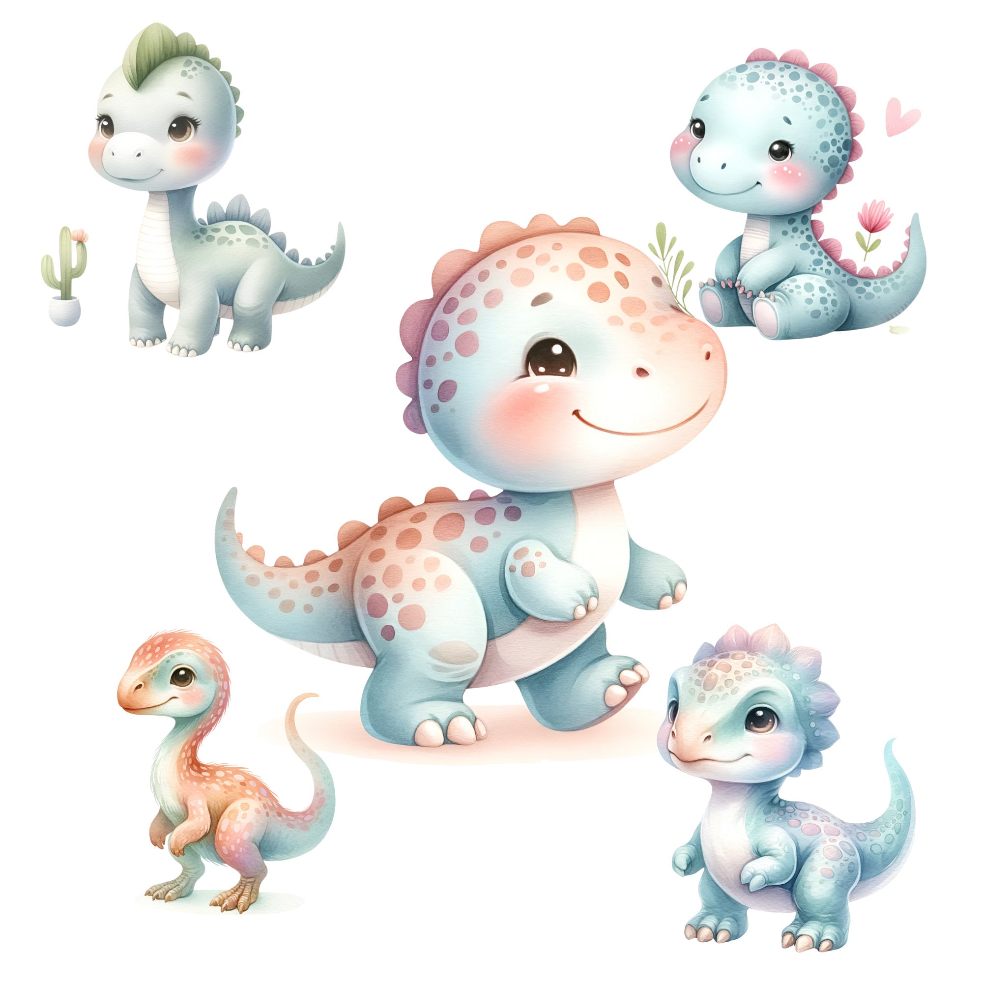Adorable Baby Dinosaur Clipart - Cute Dino Nursery Decor PNG, T-rex ...