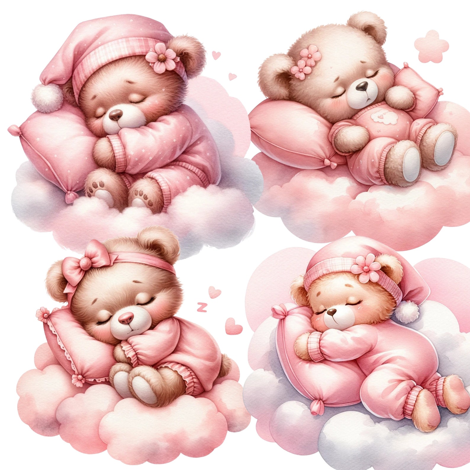 Pink Teddy Bear Clipart Collection - Adorable Watercolor Bears for Baby ...