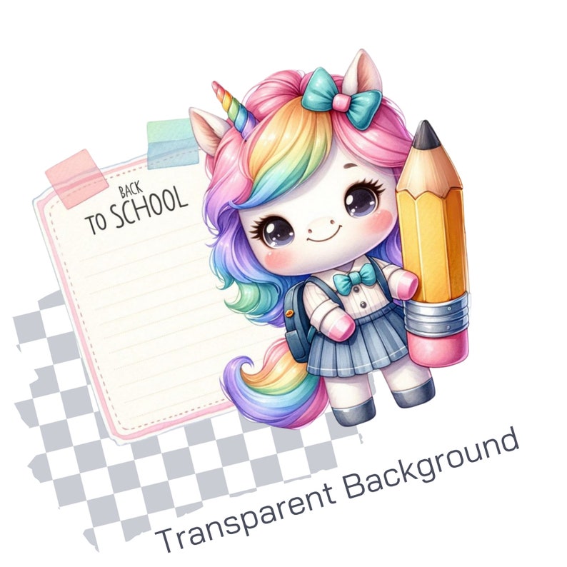 Unicorn Back to School Clipart - Cute Unicorn School PNG Set, Adorable ...