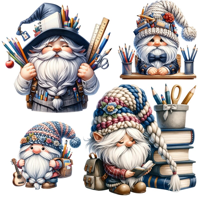 Back to School Gnome Clipart Cute Watercolor Gnomes, Graduation Student ...