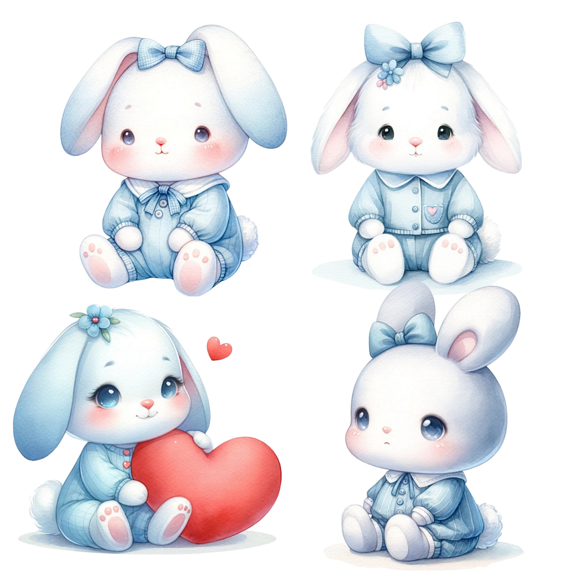 Cute Rabbit and Bunny Clipart Collection Watercolor Bunny PNG, Adorable ...