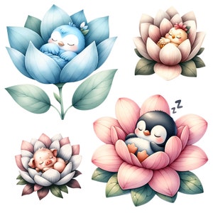 Sleepy Animal Clipart Baby Shower Gift Adorable Baby Animals PNG Cute ...